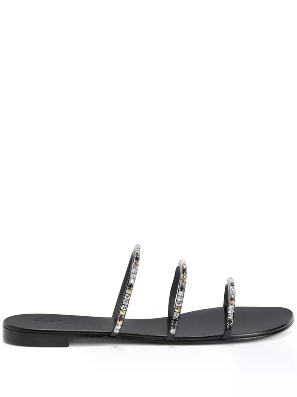 GIUSEPPE ZANOTTI Embellished Leather Flat Sandals - Black