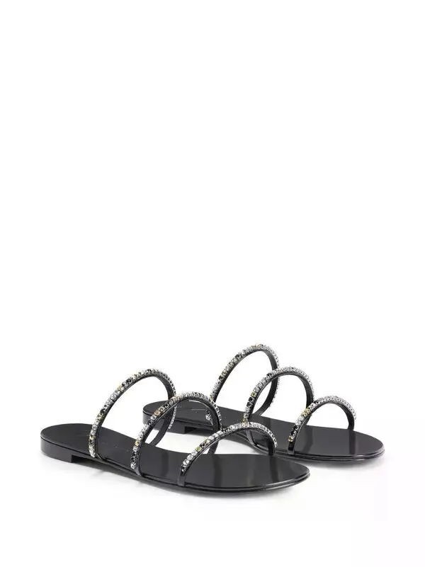 GIUSEPPE ZANOTTI Embellished Leather Flat Sandals - Black