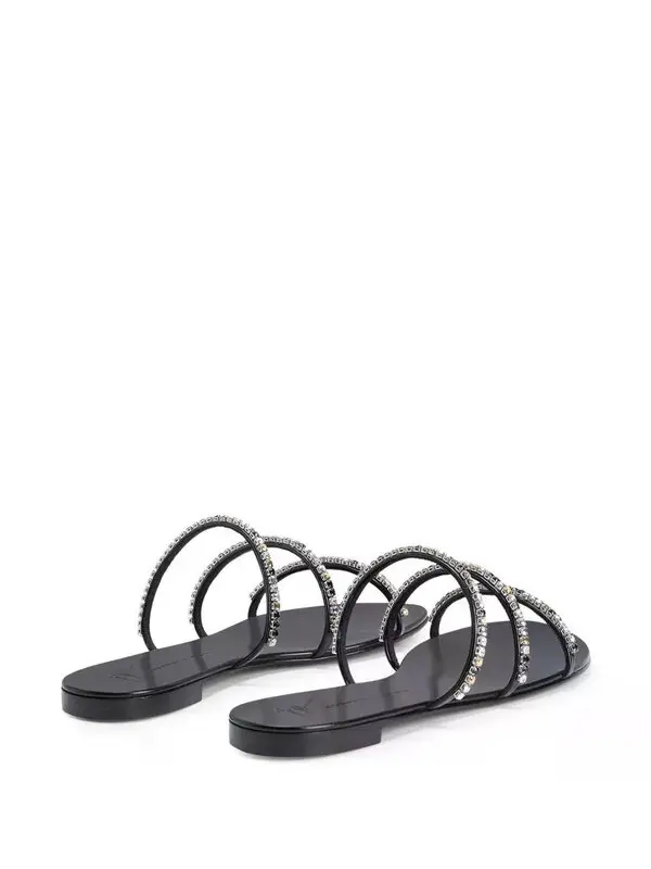GIUSEPPE ZANOTTI Embellished Leather Flat Sandals - Black
