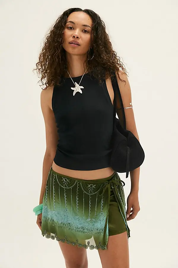 Free People Beaded Wrap Skort - Blue Green