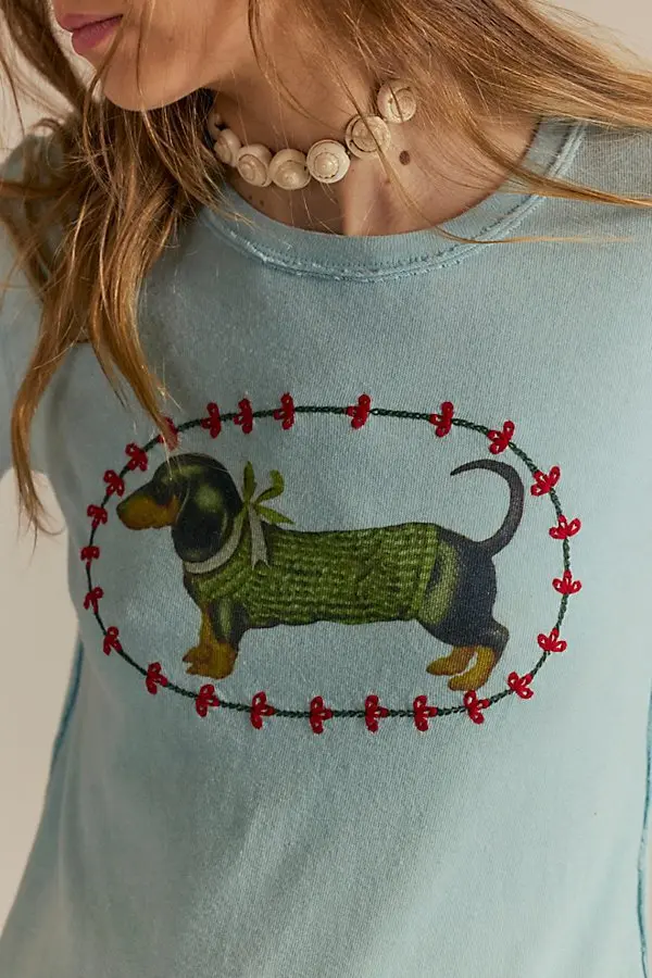 Free People We The Free Fur Friend Tee - Dachshund-light Blue