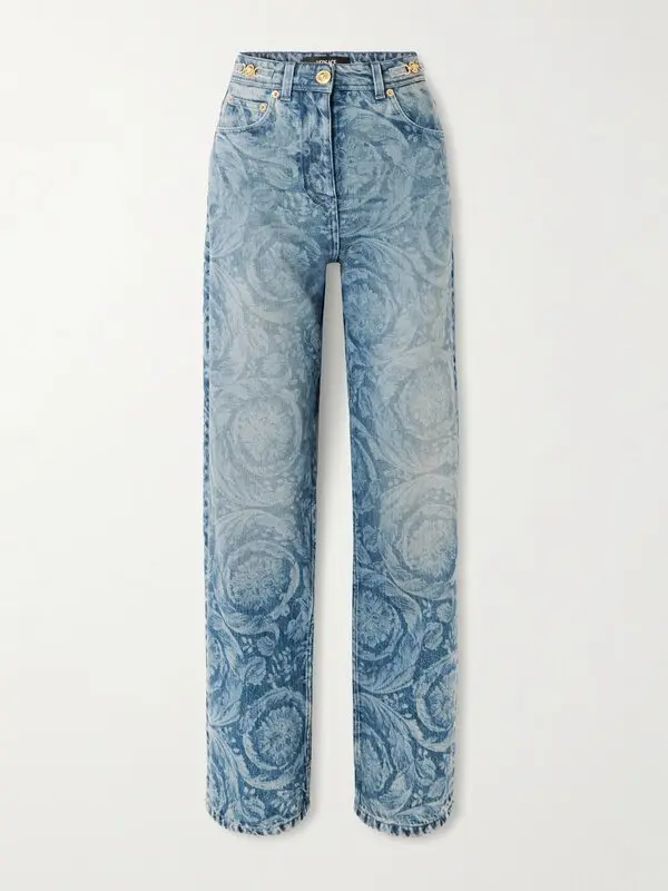 Versace Embellished Printed High-rise Straight-leg Jeans