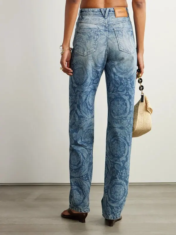 Versace Embellished Printed High-rise Straight-leg Jeans