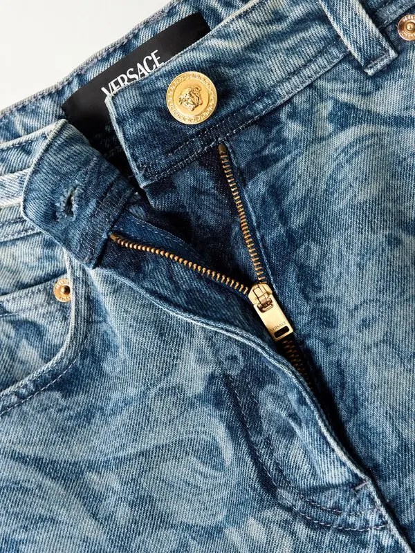 Versace Embellished Printed High-rise Straight-leg Jeans