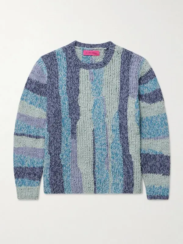 THE ELDER STATESMAN Striped Crocheted Organic Cotton Sweater