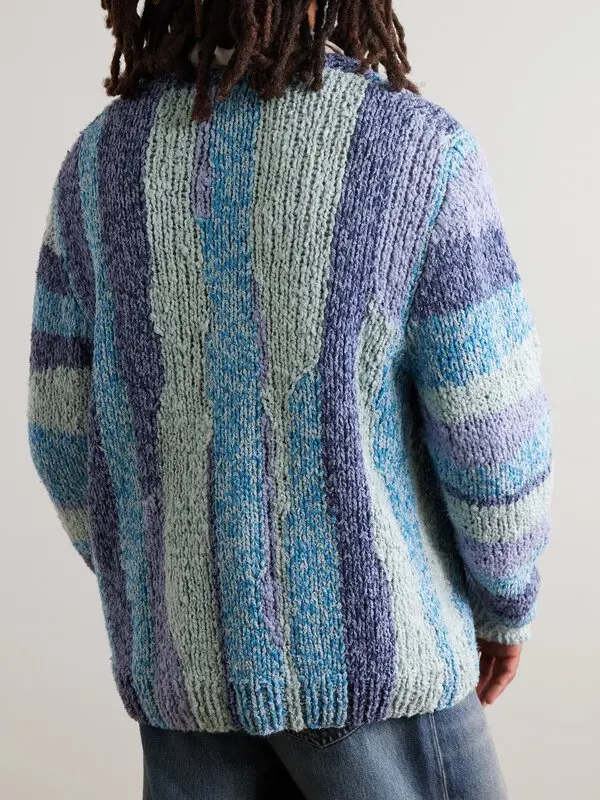 THE ELDER STATESMAN Striped Crocheted Organic Cotton Sweater