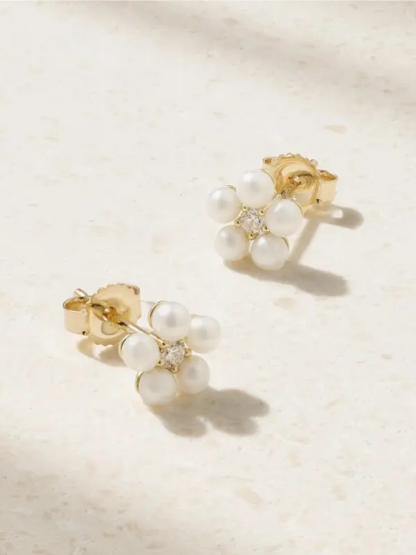 Mizuki 14-karat Pearl And Diamond Earrings