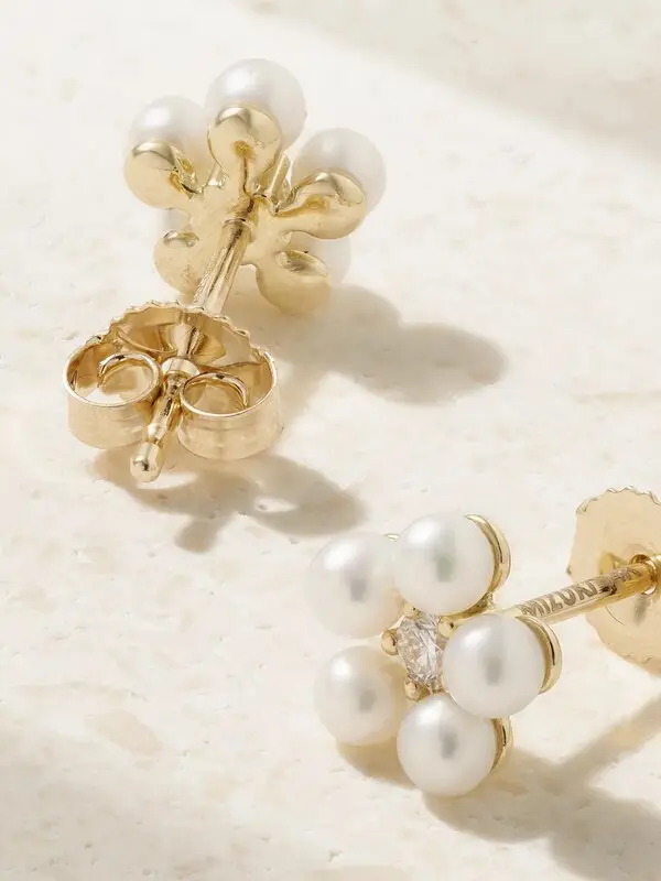 Mizuki 14-karat Pearl And Diamond Earrings