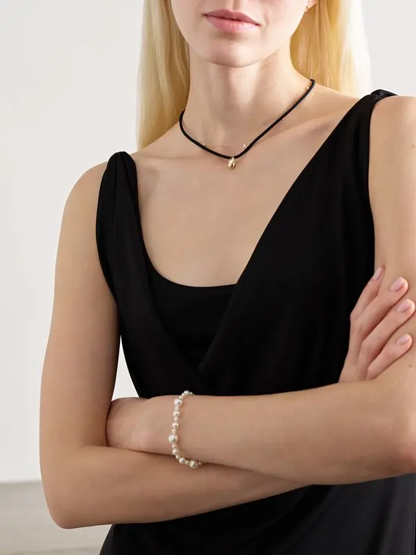 Mizuki 14-karat Gold, Cord And Diamond Necklace