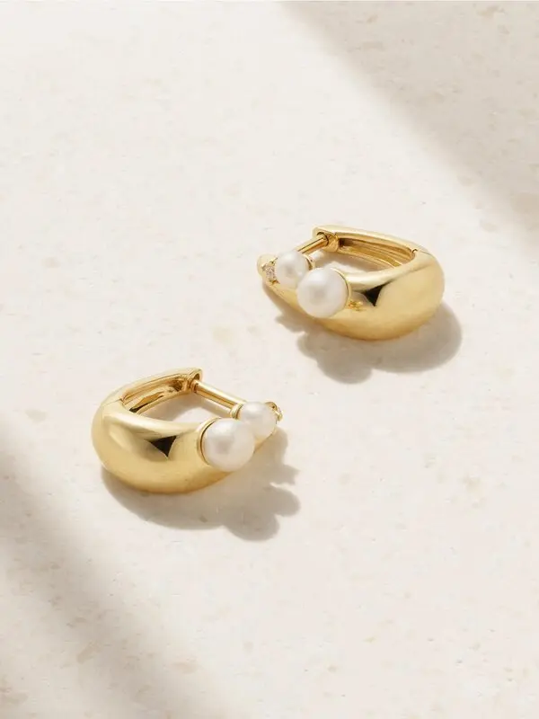 Mizuki 14-karat Pearl And Diamond Hoop Earrings - Gold