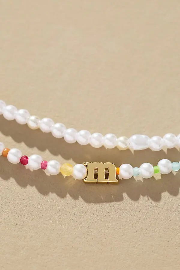 Anthropologie Pearl And Beaded Monogram Necklaces Set - M