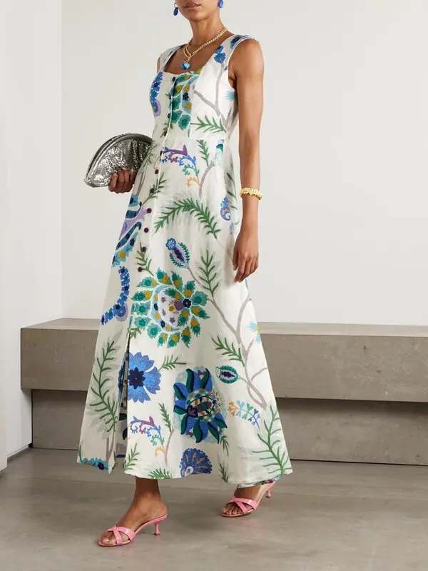 MARTA FERRI Farfalle Embroidered Printed Maxi Dress