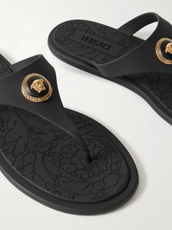 Versace Alia Embellished Flip Flops - Black
