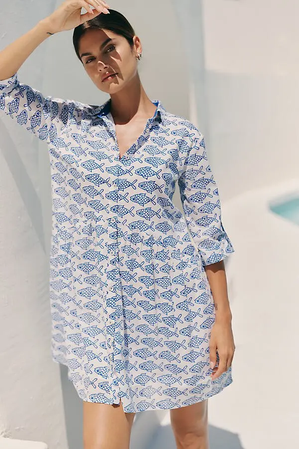 RO'S GARDEN Deauville Swing Mini Dress - Blue Pattern