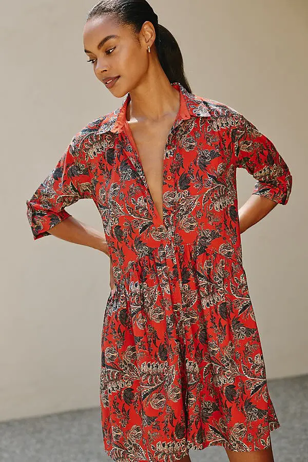 RO'S GARDEN Deauville Swing Mini Dress - Orange Pattern