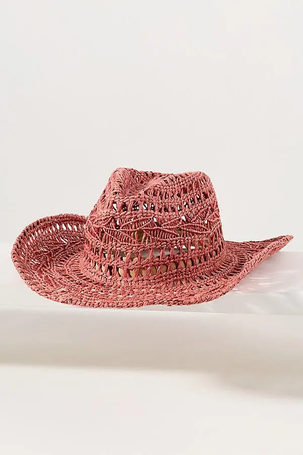 WYETH Flat-brim Straw Rancher - Wine