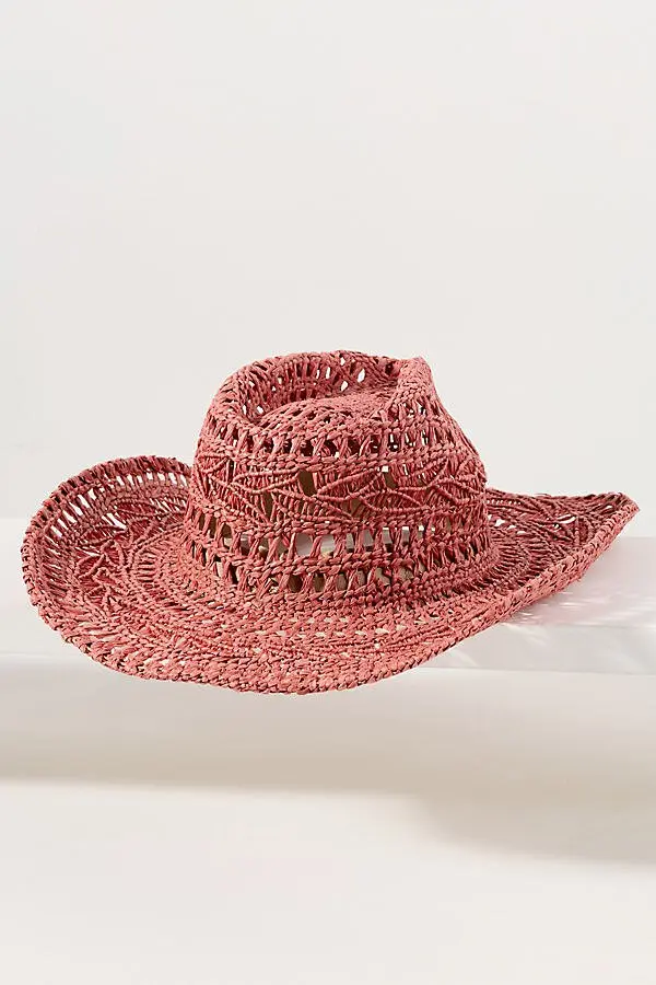 WYETH Flat-brim Straw Rancher - Wine