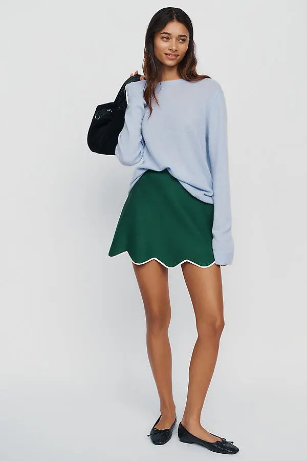 Maeve Scalloped-hem Mini Skirt - Green