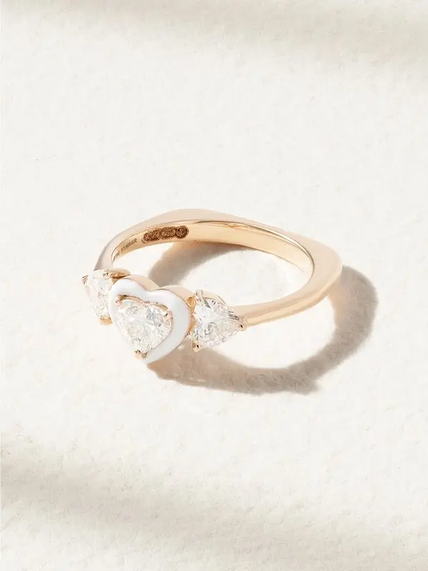 KAMYEN Trio Heart Diamond And Enamel Ring - Gold