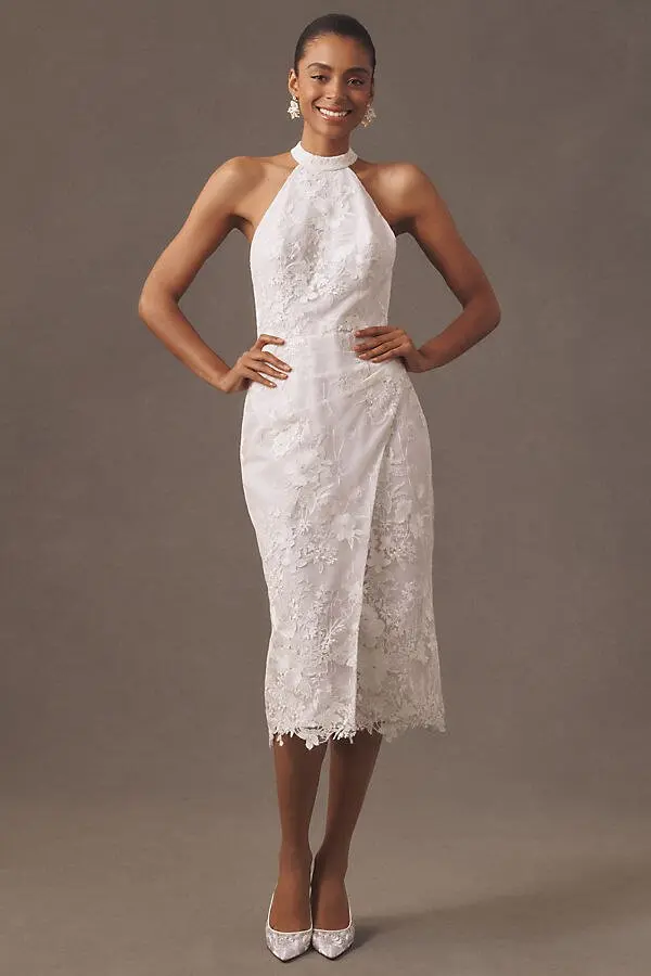 Anne Barge Embroidered Lace Halter Midi Dress In Blush - 38% Off |  Editorialist