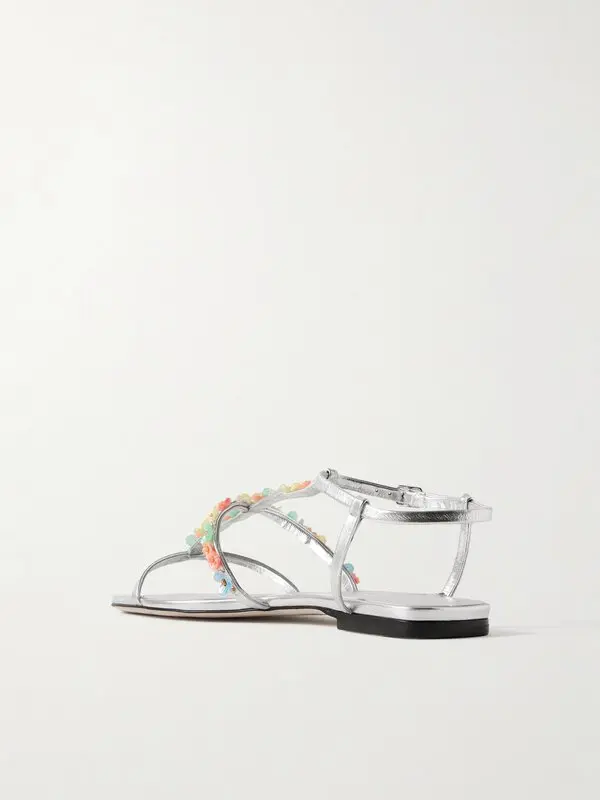JIMMY CHOO Gwyn Bead-embellished Leather Sandals