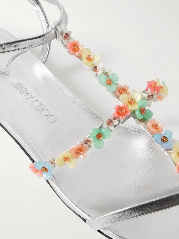 JIMMY CHOO Gwyn Bead-embellished Leather Sandals