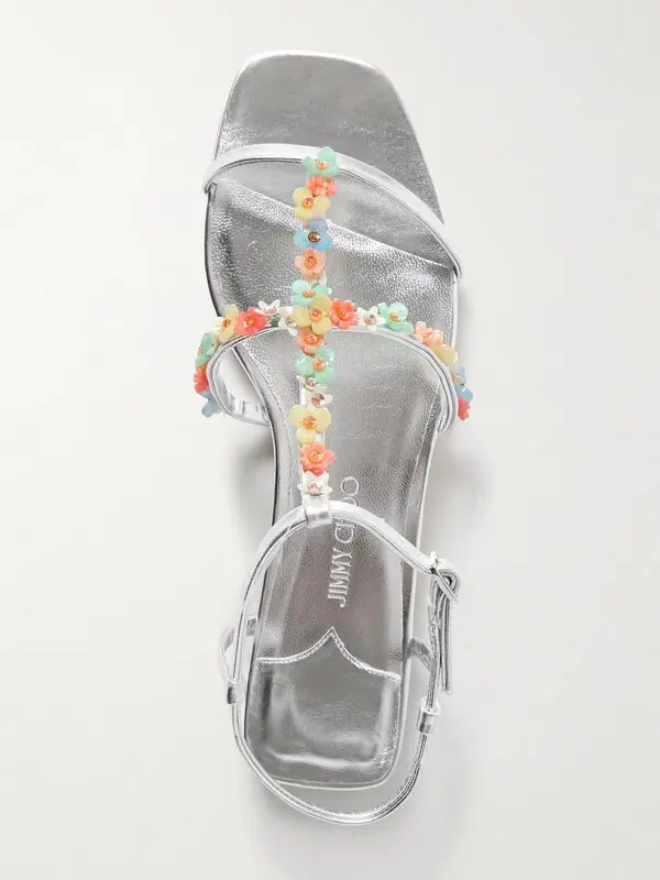JIMMY CHOO Gwyn Bead-embellished Leather Sandals