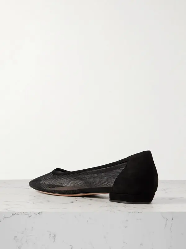 GIANVITO ROSSI Suede-trimmed Mesh Point-toe Flats