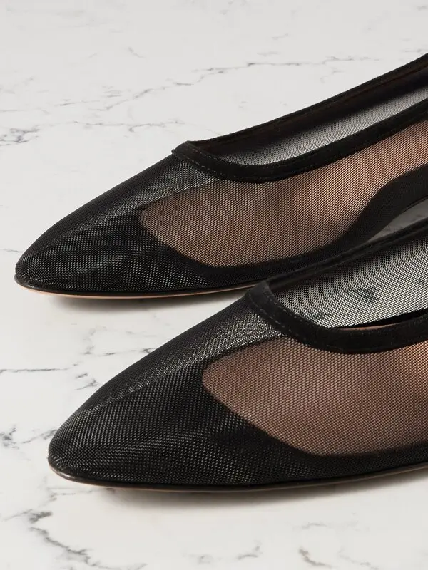 GIANVITO ROSSI Suede-trimmed Mesh Point-toe Flats