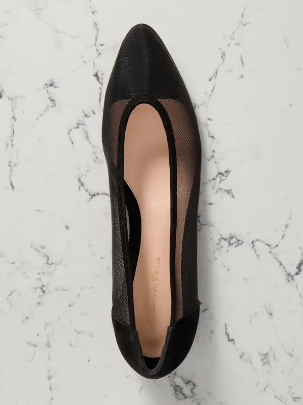 GIANVITO ROSSI Suede-trimmed Mesh Point-toe Flats