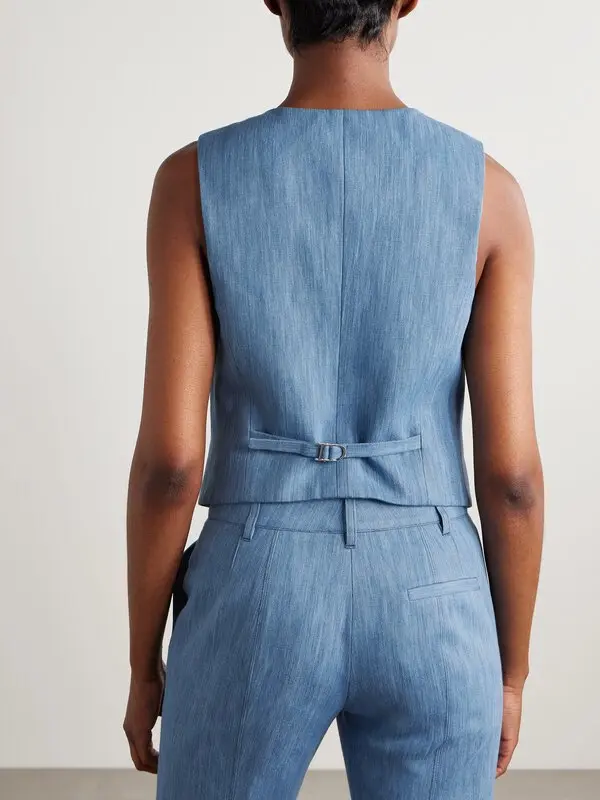 Gabriela Hearst Coleridge Cotton And Linen-blend Chambray Vest - Blue
