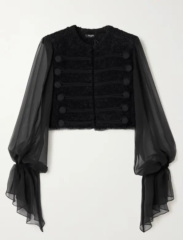Balmain Tweed And Silk-chiffon Jacket