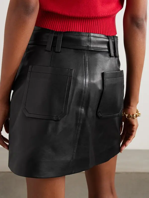 Balmain Belted Paneled Leather Mini Skirt