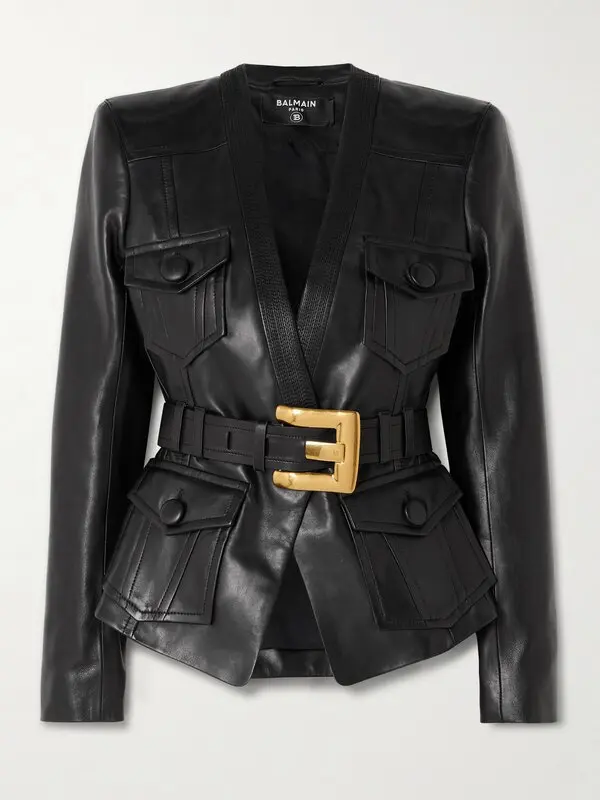Balmain Belted Leather Blazer