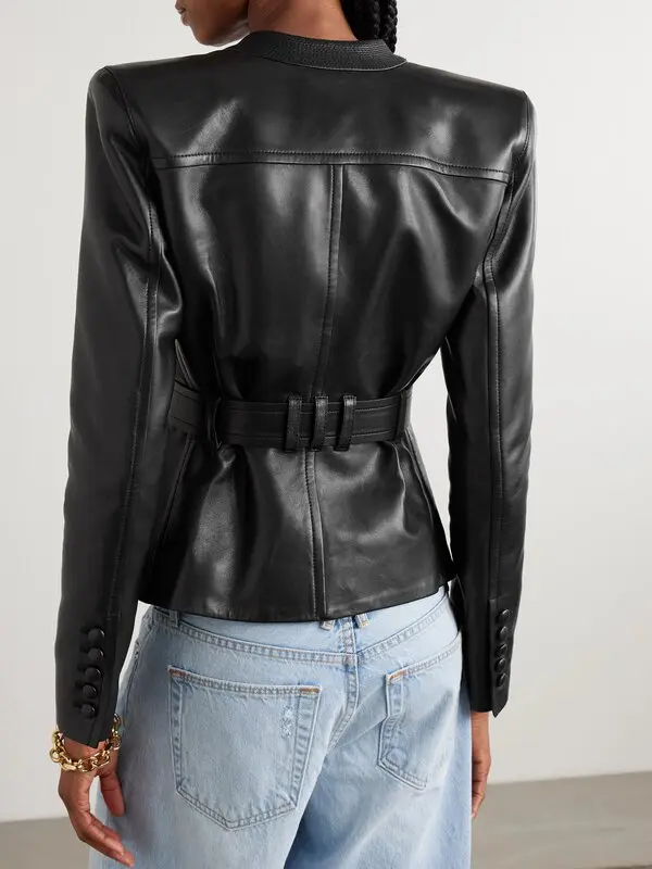Balmain Belted Leather Blazer