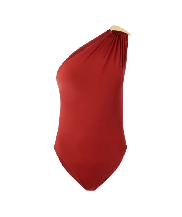 Bottega Veneta One-shoulder Embellished Swimsuit - Red