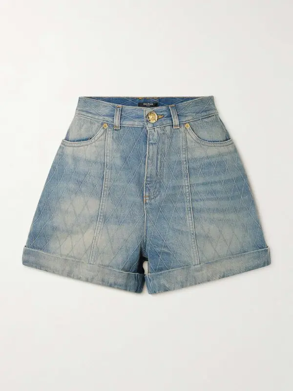 Balmain Embroidered Denim Shorts - Light Denim