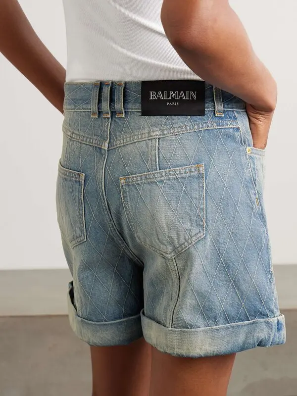 Balmain Embroidered Denim Shorts - Light Denim