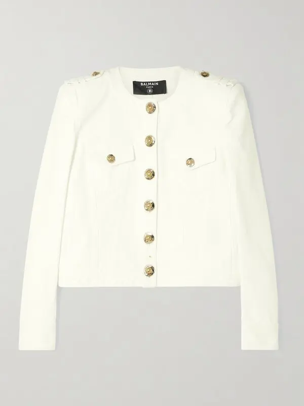 Balmain Cropped Button-embellished Cotton-canvas Jacket - White