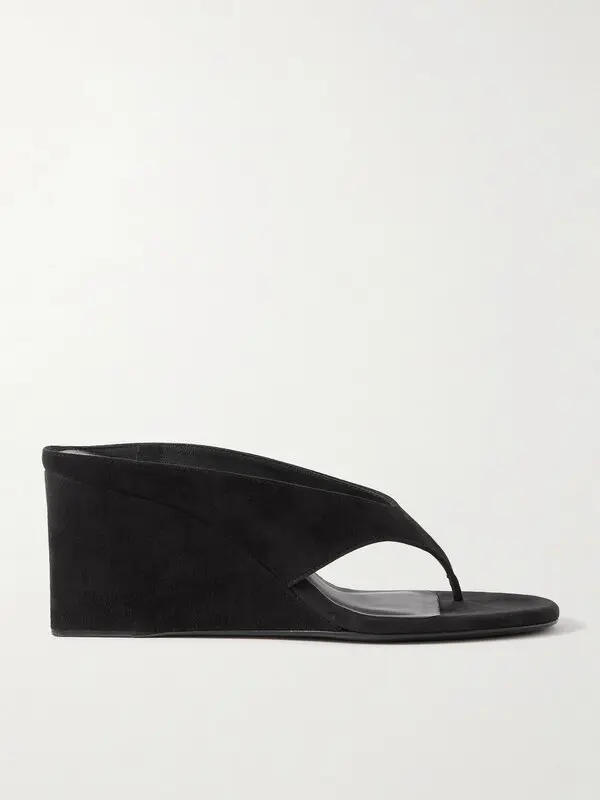 Alaïa Tong 75 Suede Wedge Sandals - Black