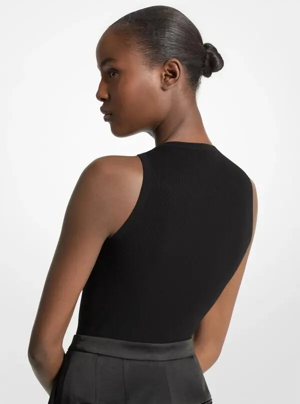 Michael Kors Ribbed Stretch Viscose Tank Top Bodysuit In Size By - Black