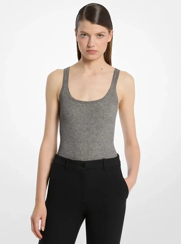Michael Kors Ribbed Stretch Viscose Tank Top Bodysuit - Grey