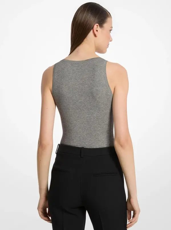 Michael Kors Ribbed Stretch Viscose Tank Top Bodysuit In Size By - Grey