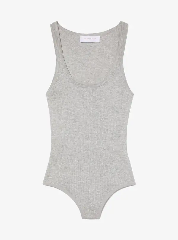 Michael Kors Ribbed Stretch Viscose Tank Top Bodysuit - Grey