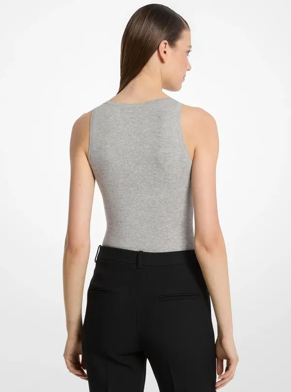Michael Kors Ribbed Stretch Viscose Tank Top Bodysuit - Grey
