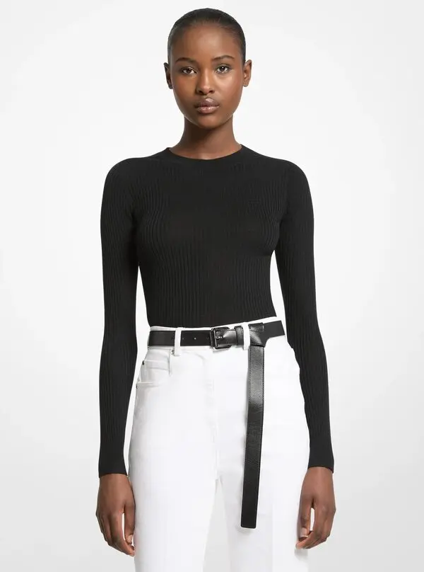 Michael Kors Ribbed Merino Wool Pullover - Black
