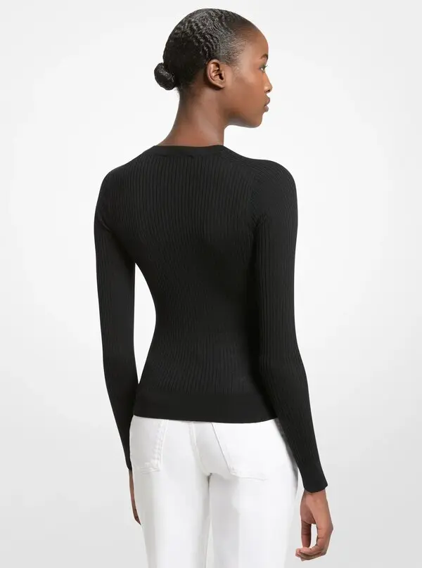Michael Kors Ribbed Merino Wool Pullover - Black