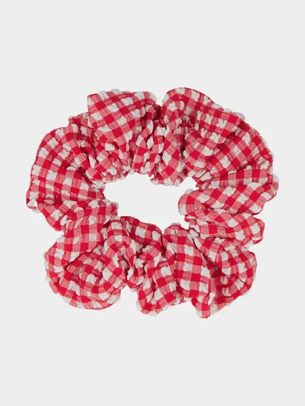 Hunza G Gingham Seersucker Scrunchie - Red Gingham
