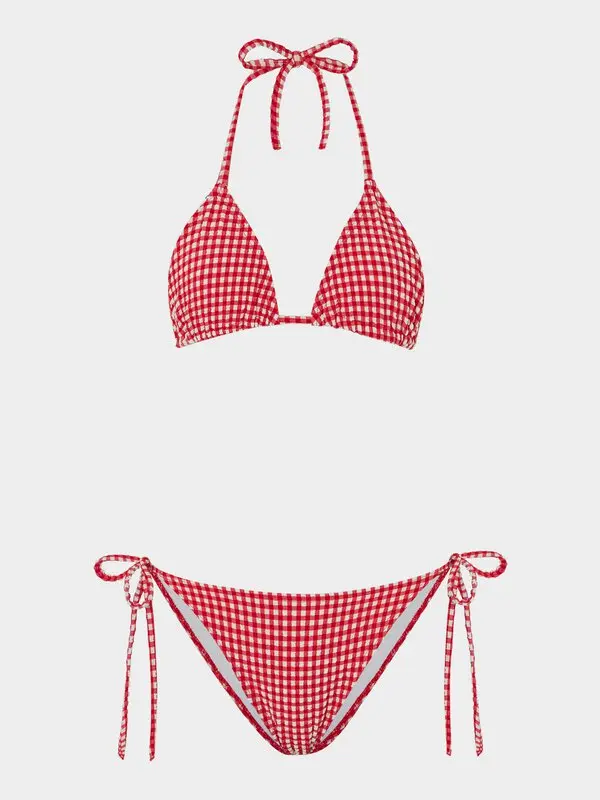 Hunza G Gingham Seersucker Sabrina Bikini - Red Gingham