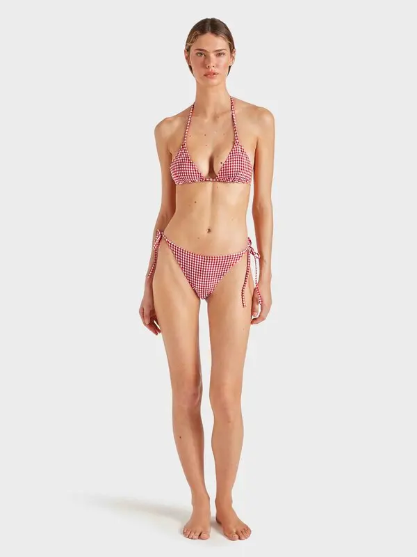 Hunza G Gingham Seersucker Sabrina Bikini - Red Gingham